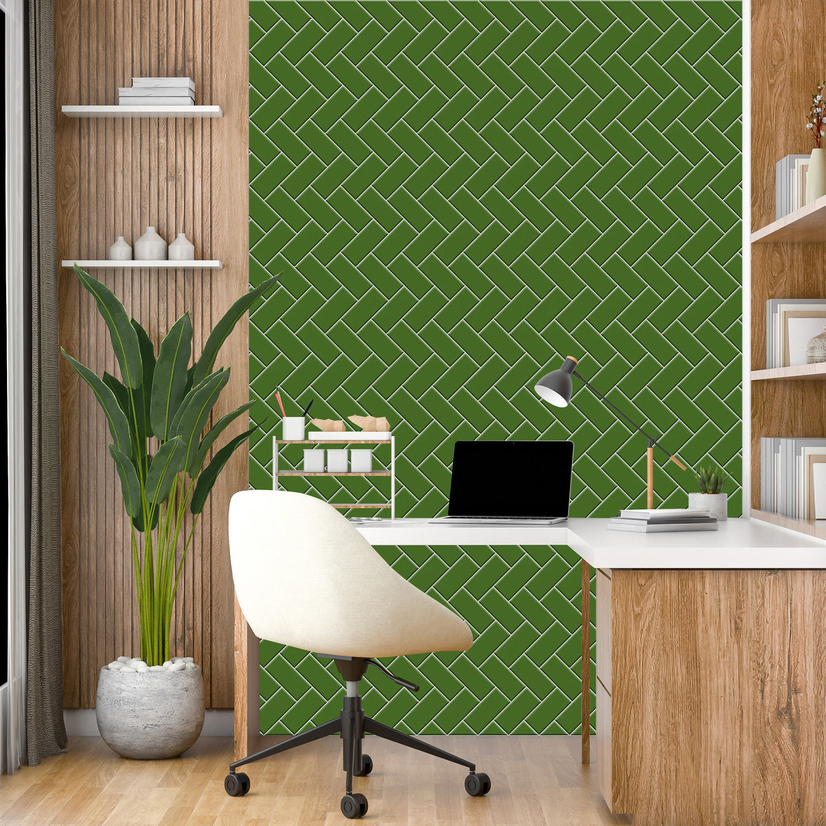 Green Diagonal Herringbone Tile Acrylic Shower Wall Panel 2440mm x 122 ...