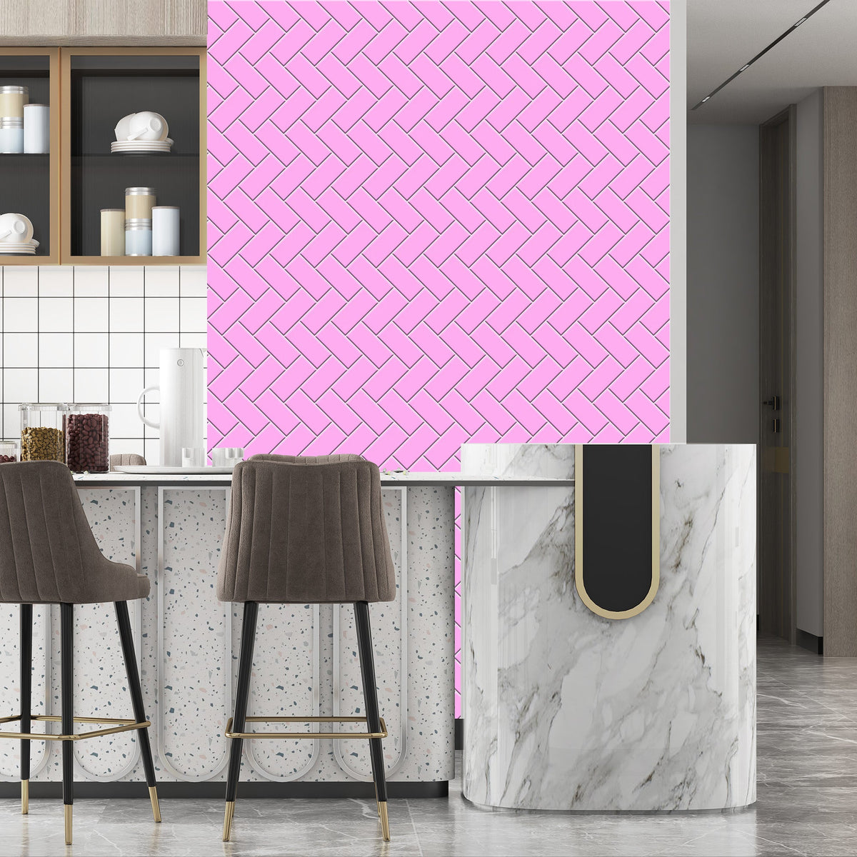 Pink Diagonal Herringbone Tile Acrylic Shower Panel 2440mm x 1220mm ...