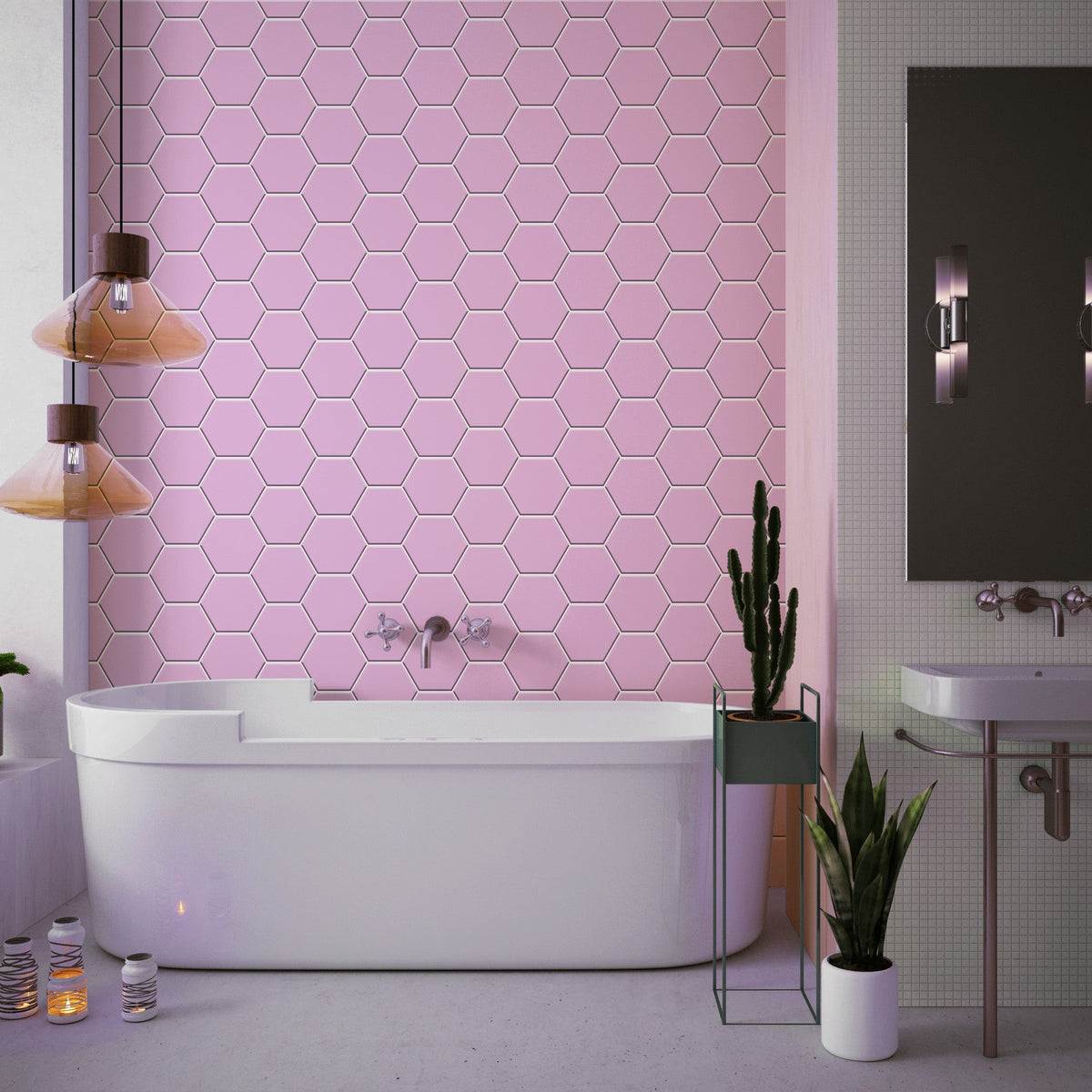 Pink Hexagon Tile Acrylic Wall Panel 2440mm x 1220mm (3mm Thick ...