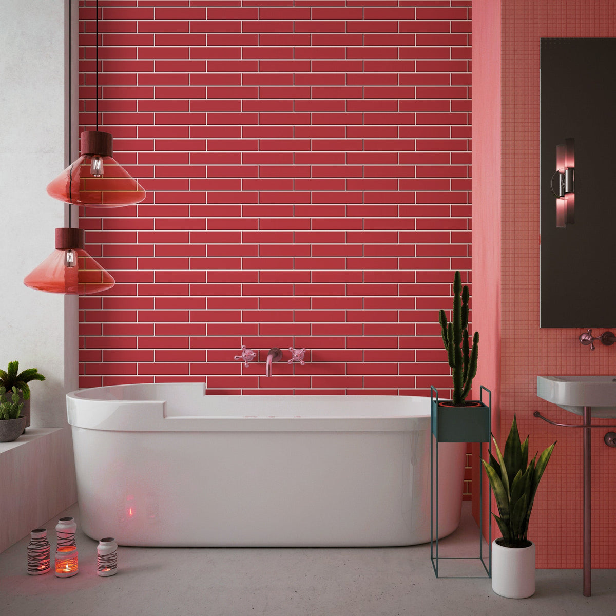 Red Brick Slip Tile Acrylic Shower Wall Panel 2440mm x 1220mm ( 3mm Th ...