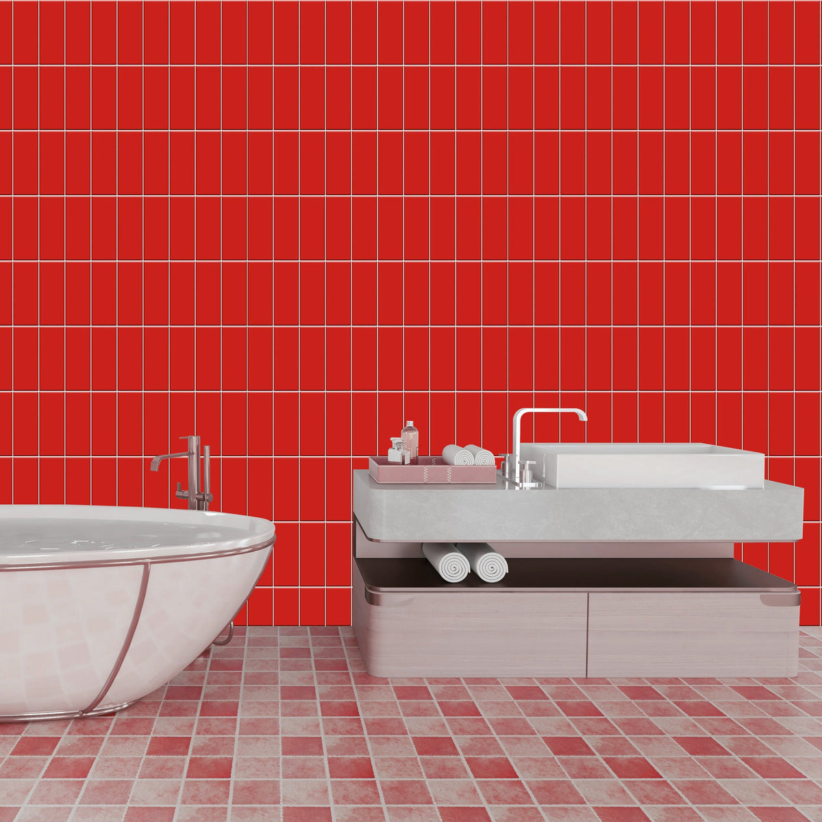 Red Vertical Block Tile Acrylic Shower Panel 2440mm x 1220mm ( 3mm Thi ...