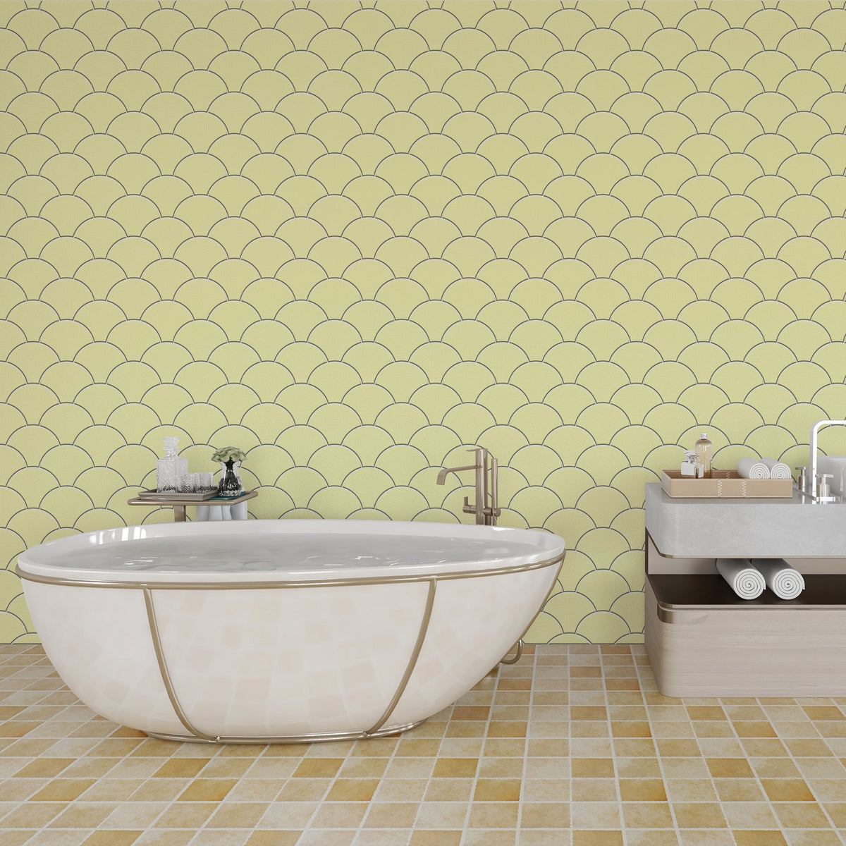 Yellow Fishscales Tile Acrylic Shower Panel 2440mm x 1220mm (3mm Thick ...