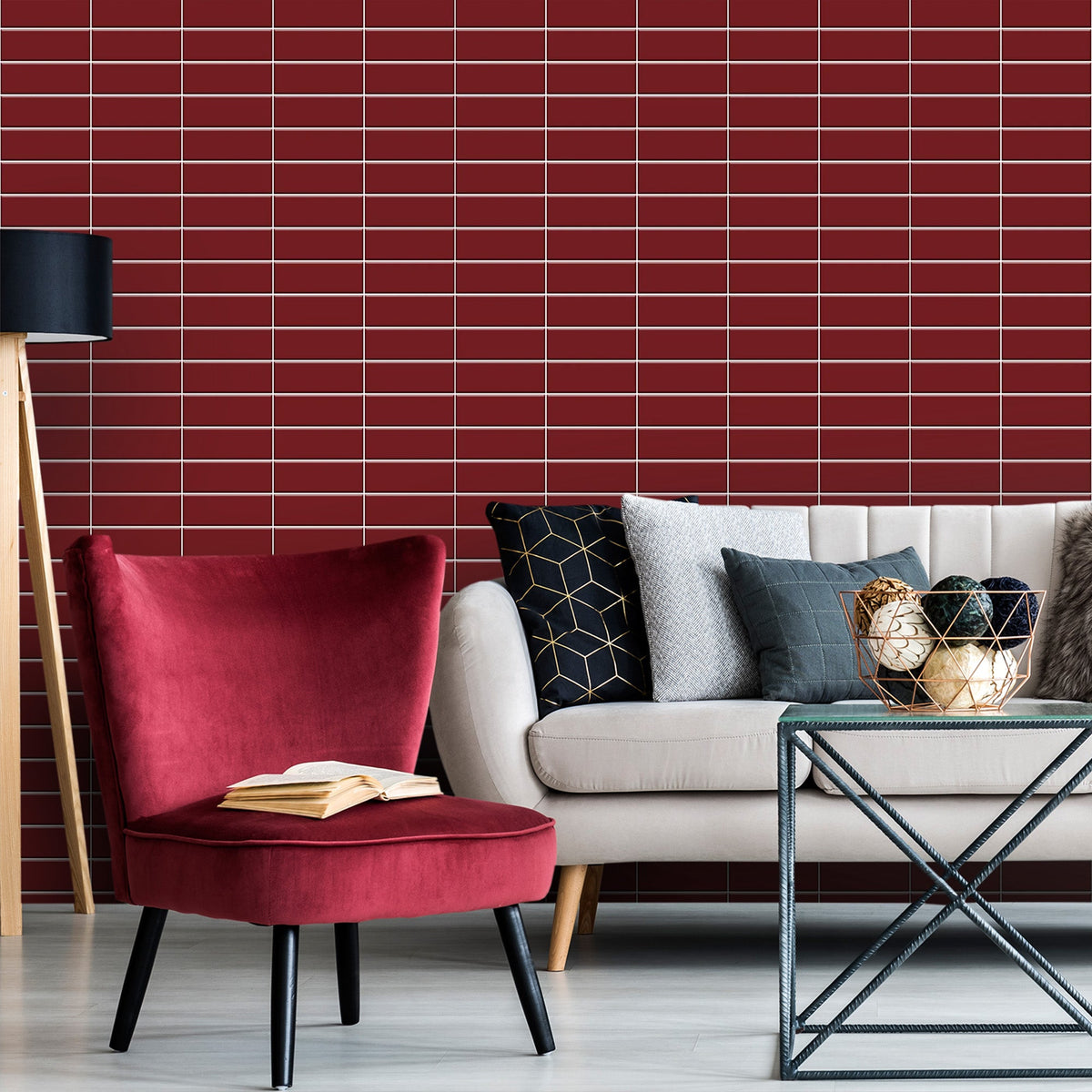 Red Horizontal Block Tile Acrylic Shower Panel 2440mm x 1220mm ( 3mm T ...