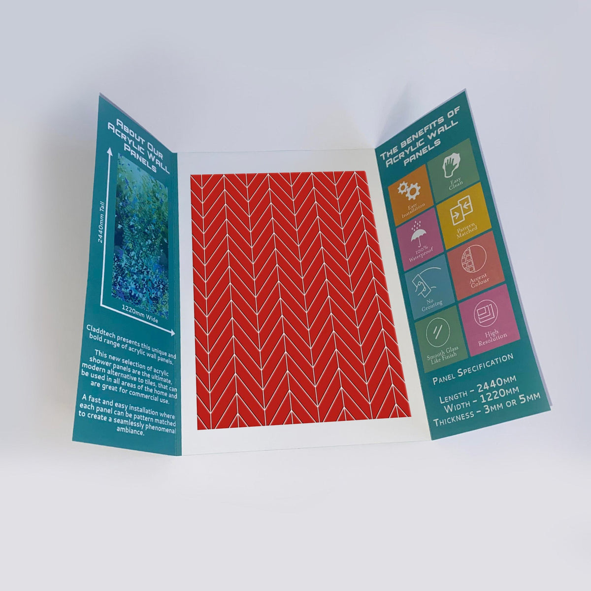 Sample of Red Chevron Tile Acrylic Shower Wall Panel 2440mm x 1220mm ...